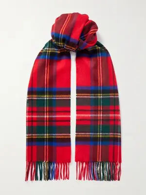 Johnstons Of Elgin Fringed Checked Cashmere Scarf - Red