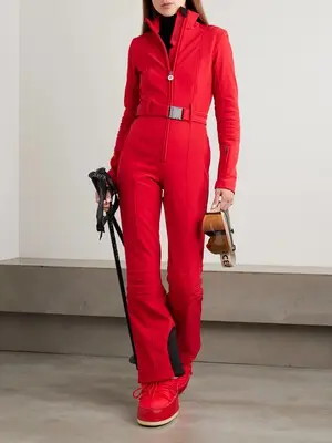 Perfect Moment Jg Belted Padded Down Ski Suit - Red