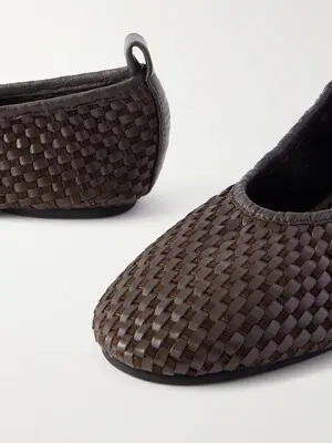 ST. AGNI Lattice Woven Leather Ballet Flats - Brown