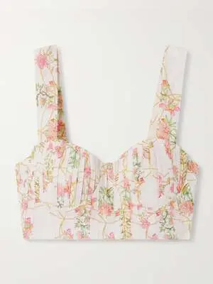 EMPORIO SIRENUSE Dalia Cropped Shirred Printed Cotton Bustier Top - Pink