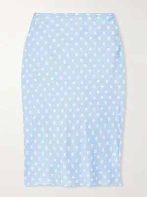 Posse Leo Polka-dot Tencel-blend Satin Skirt - Blue
