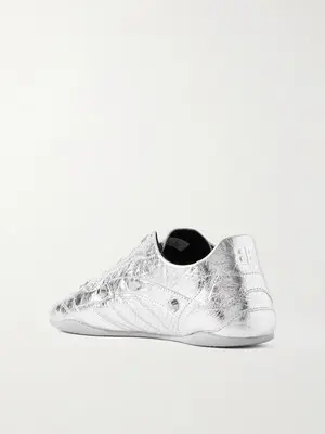 Balenciaga City Studded Crinkled-leather Sneakers - Silver