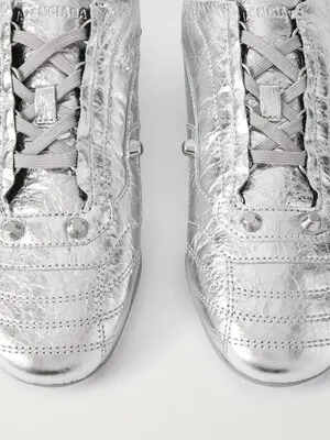 Balenciaga City Studded Crinkled-leather Sneakers - Silver