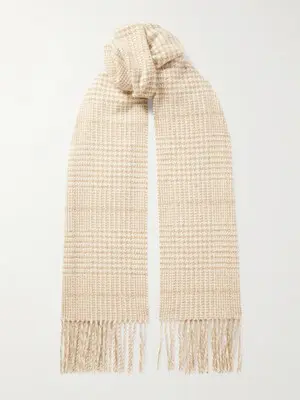 Johnstons Of Elgin Glen Fringed Houndstooth Wool Scarf - Neutrals