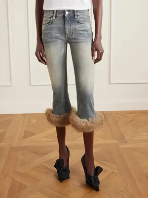 Balenciaga Cropped Plush-trimmed Flared Jeans