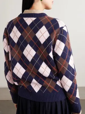 LA LIGNE Argyle Wool And Cashmere-blend Sweater - Blue