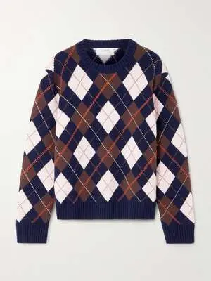 LA LIGNE Argyle Wool And Cashmere-Blend Sweater Navy