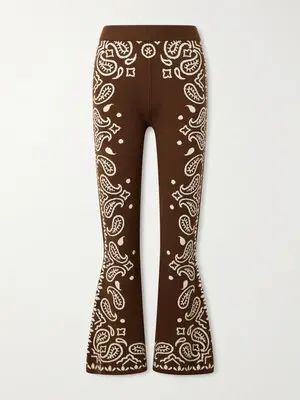 Farm Rio Jacquard-knit Flared Pants - Brown