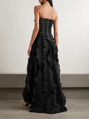 Aje Allairie Strapless Ruffled Faille Gown - Black