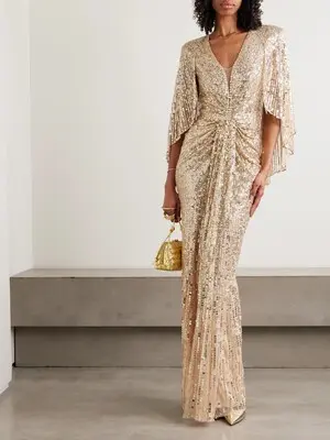 Jenny Packham Carrie Cape-effect Sequined Gown