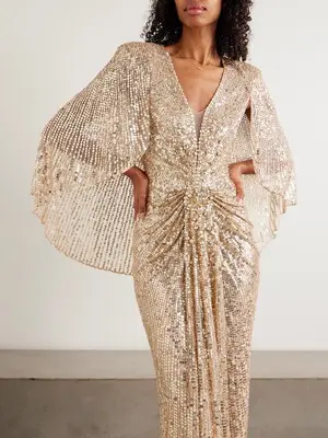 Jenny Packham Carrie Cape-effect Sequined Gown