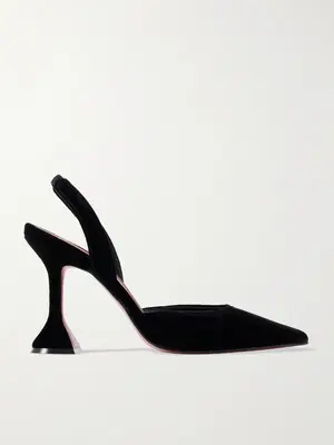 Amina Muaddi Holli Velvet Slingback Pumps - Black