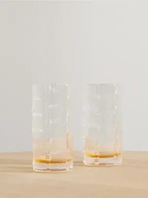 La DoubleJ Bamboo Crystal Highball Glasses Set Of Two - Yellow