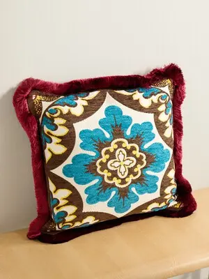 La DoubleJ Chenille-jacquard Cushion With Fringe - Multi