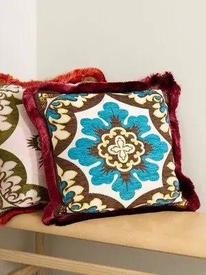 La DoubleJ Chenille-jacquard Cushion With Fringe