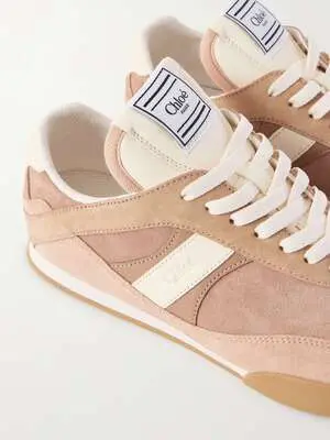 Chloé Kick Paneled Leather-trimmed Suede Sneakers - Beige
