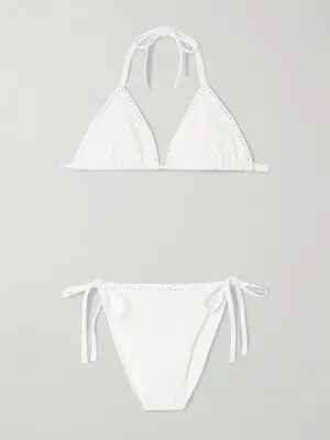 White Crystal Embellished Swimwear