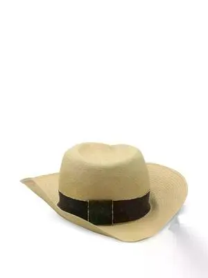 MAISON MICHEL Straw Fedora Hat With Grosgrain Ribbon - Neutrals