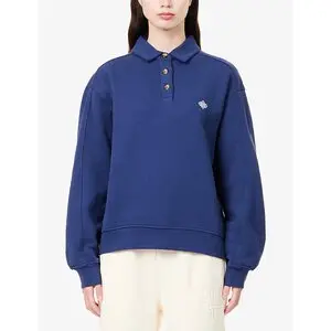 THE COUTURE CLUB Emblem-embroidered Cotton Rugby Top - Deepblue