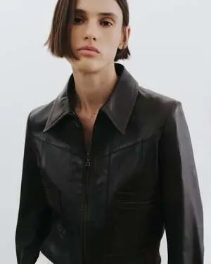 NILI LOTAN Leather Charly Jacket - Espresso