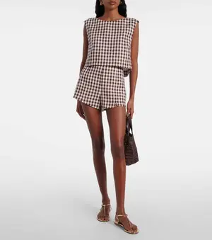 Posse Sadie Gingham Linen Shorts - Brown