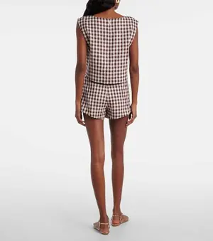 Posse Sadie Gingham Linen Shorts - Brown