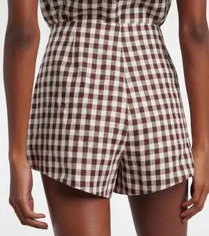 Posse Sadie Gingham Linen Shorts - Brown