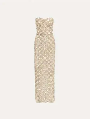 Oscar De La Renta Strapless Embroidered Column Gown - Silver