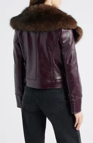 Mango Cleo Faux Leather Crop Jacket With Faux Fur Collar
