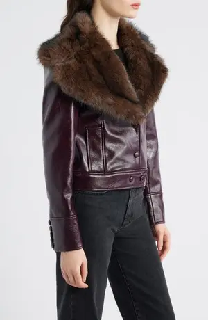 Mango Cleo Faux Leather Crop Jacket With Faux Fur Collar