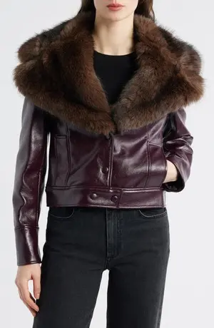 Mango Cleo Faux Leather Crop Jacket With Faux Fur Collar