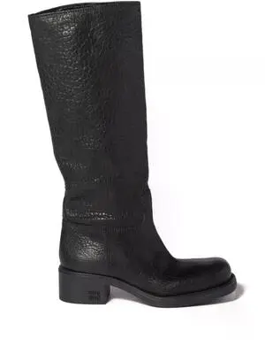 Miu Miu Logo-embossed Leather Boots