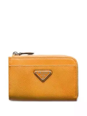 Prada Triangle Logo Leather Key Case - Orange