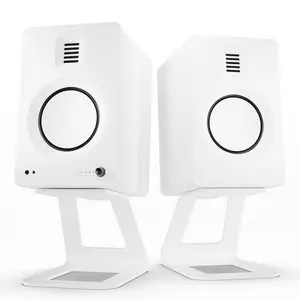 KANTO Tuk Premium Powered Speakers With Se6 Elevated Desktop Speaker Stands - White
