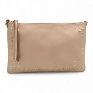 BOLSA NOVA Studded Leather Clutch - Light Taupe