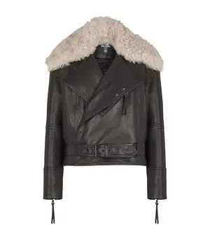 Balmain Fur-trim Collar Leather Jacket