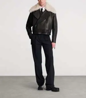 Balmain Fur-trim Collar Leather Jacket