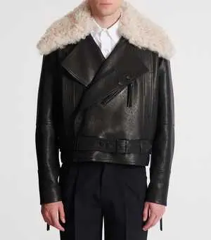 Balmain Fur-trim Collar Leather Jacket