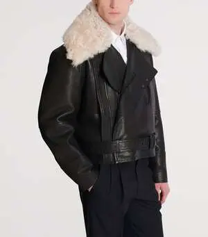 Balmain Fur-trim Collar Leather Jacket