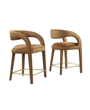 MODWAY Pinnacle Performance Velvet Counter Stool Set Of 2 - Brown Gold