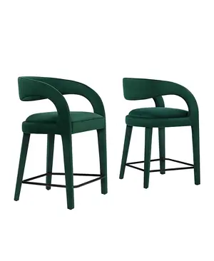 MODWAY Pinnacle Performance Velvet Counter Stool Set Of 2 - Green Black