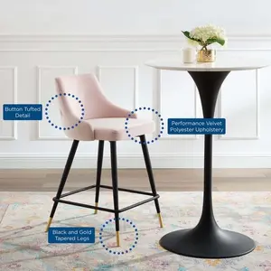 MODWAY Adorn Performance Velvet Counter Stool - Pink