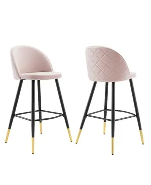 MODWAY Cordial Performance Velvet Bar Stools, Set Of 2 - Pink