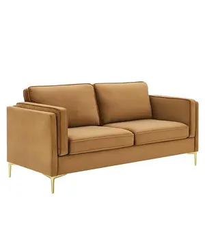 MODWAY Kaiya Performance Velvet Sofa - Cognac