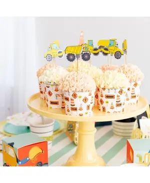 JOLLITY & CO Under Construction Cupcake Decorating Set, Set Of 24 Liners And Toppers