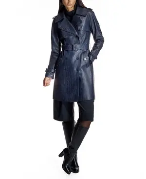 MAXIMILIAN Croc-stamped Lamb Leather Trench Coat