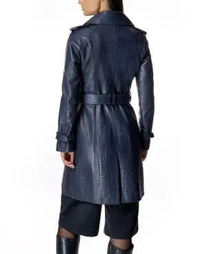 MAXIMILIAN Croc-stamped Lamb Leather Trench Coat