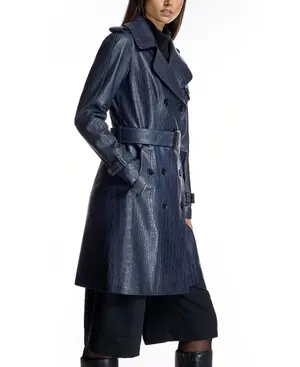 MAXIMILIAN Croc-stamped Lamb Leather Trench Coat