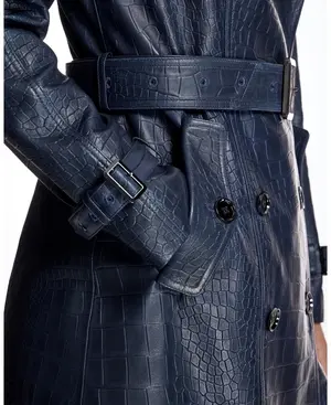 MAXIMILIAN Croc-stamped Lamb Leather Trench Coat