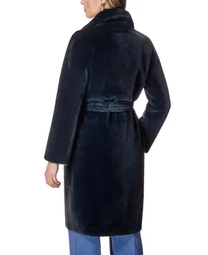 MAXIMILIAN Belted Shearling Coat - Navy/black